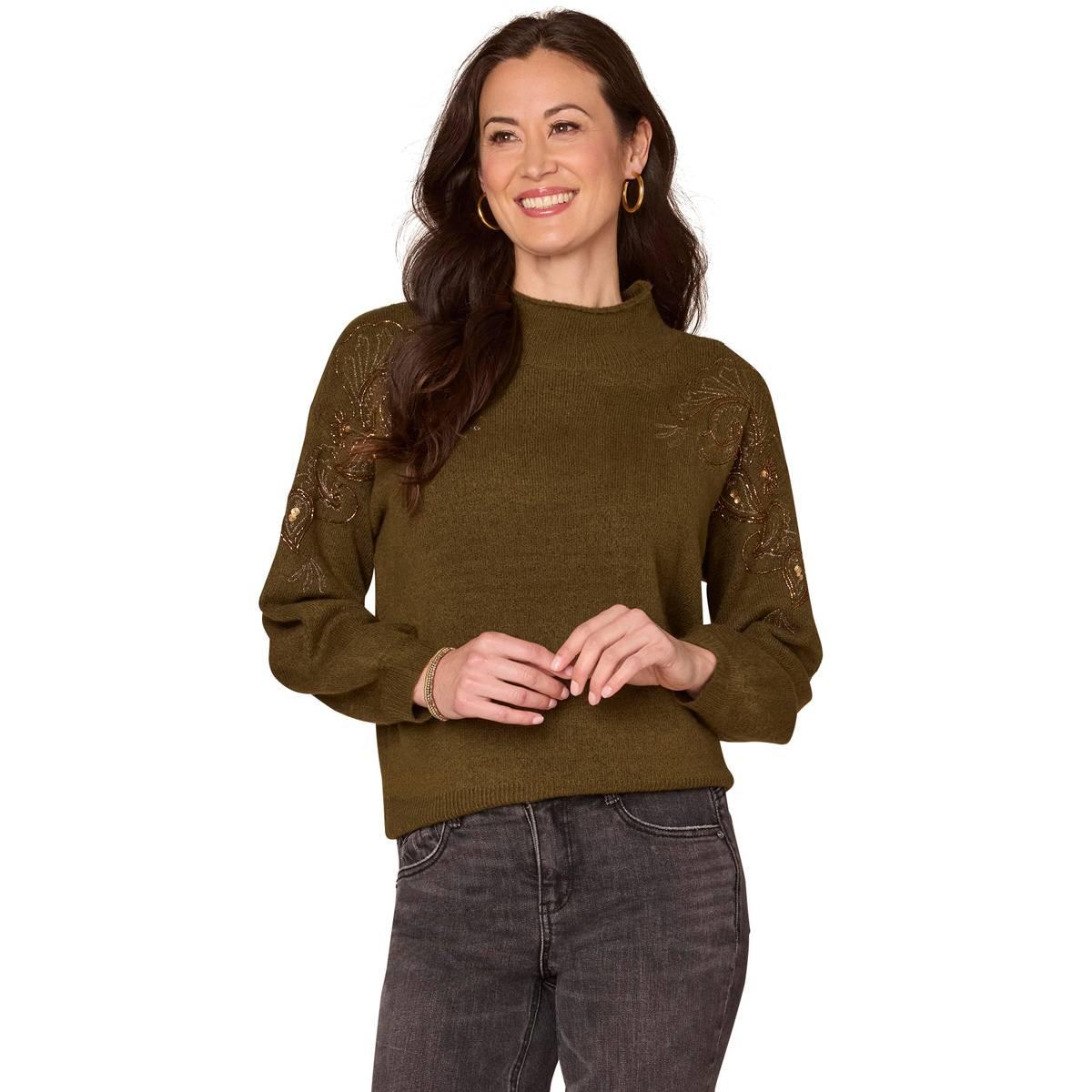 Click here for Womens Democracy Long Rhinestone Sleeve Mock Neck... prices