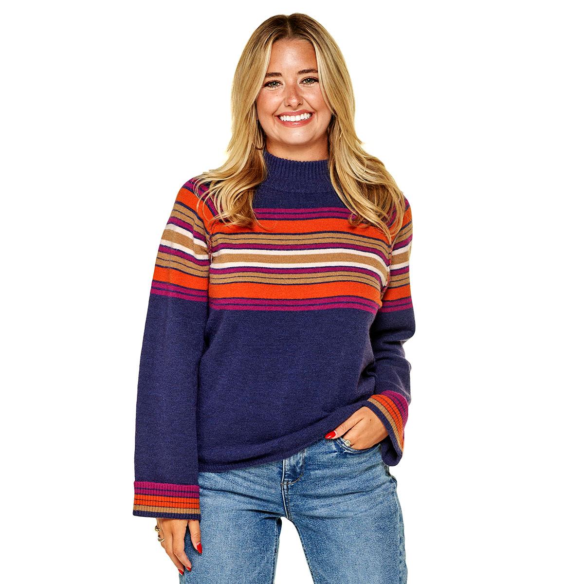 Click here for Womens Democracy Long Sleeve Mock Neck Stripe Swea... prices