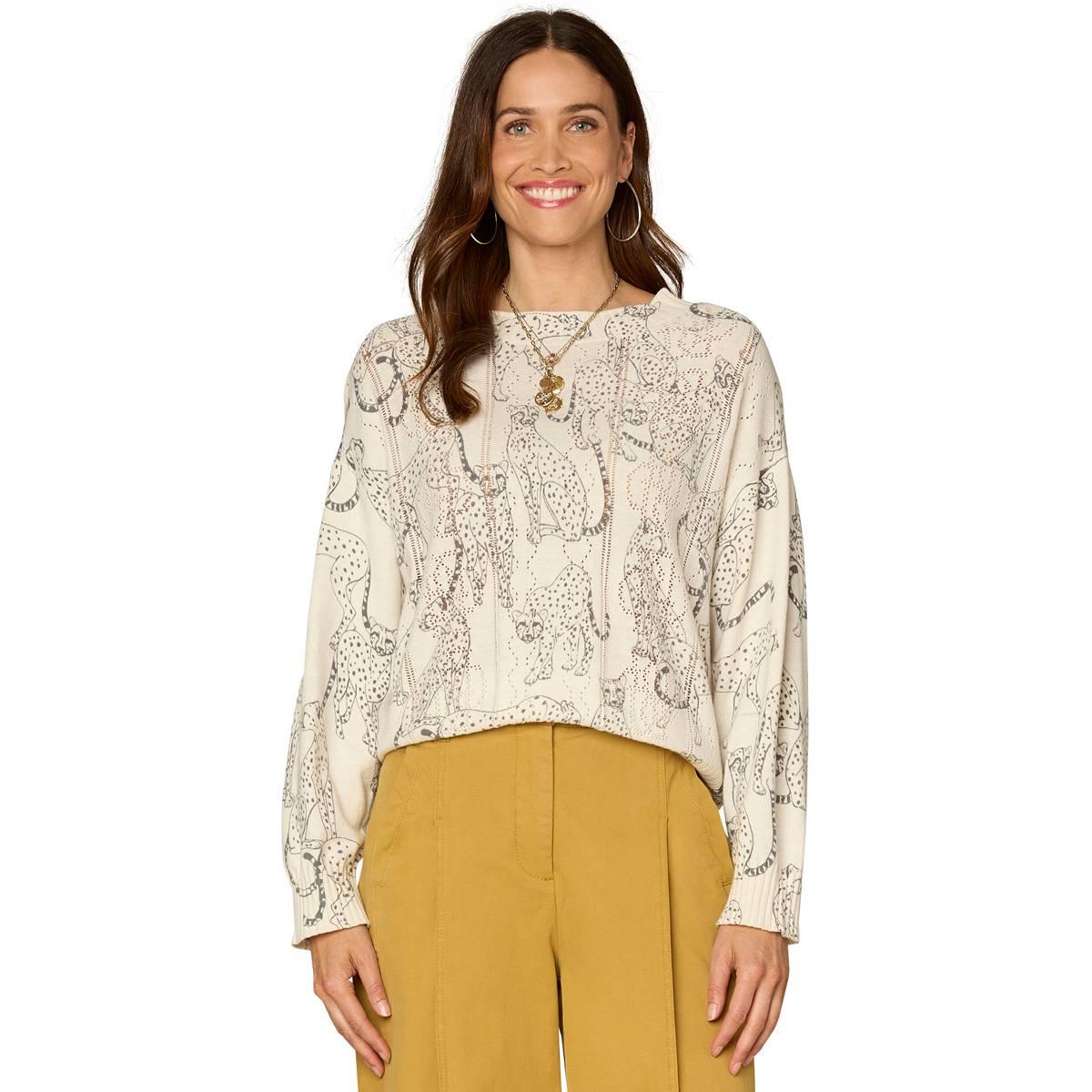 Click here for Womens Democracy Ribbed Boat Neck Cheetah Sweater prices