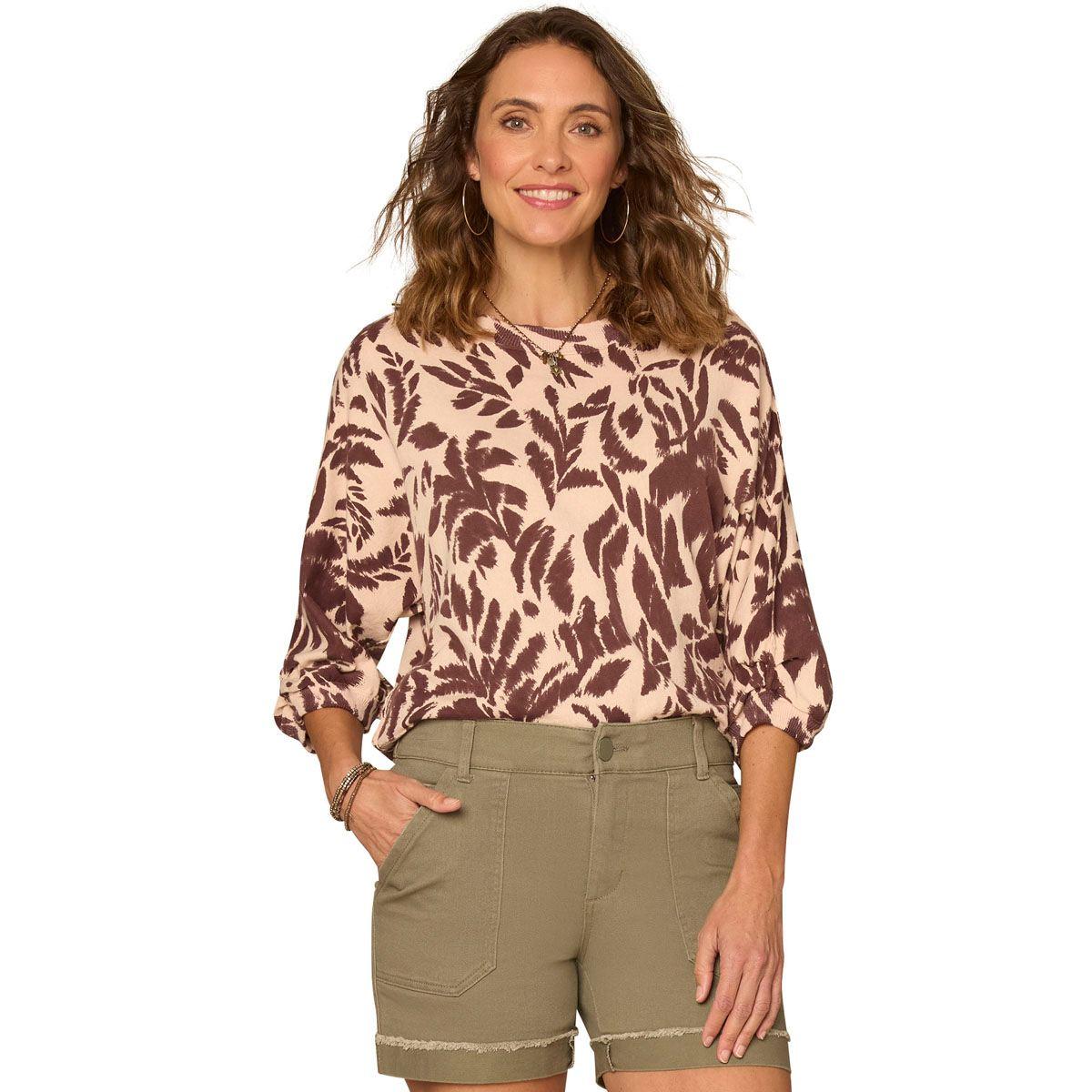 Click here for Womens Democracy 3/4 Dolman Blouson Sleeve Leaf Sw... prices
