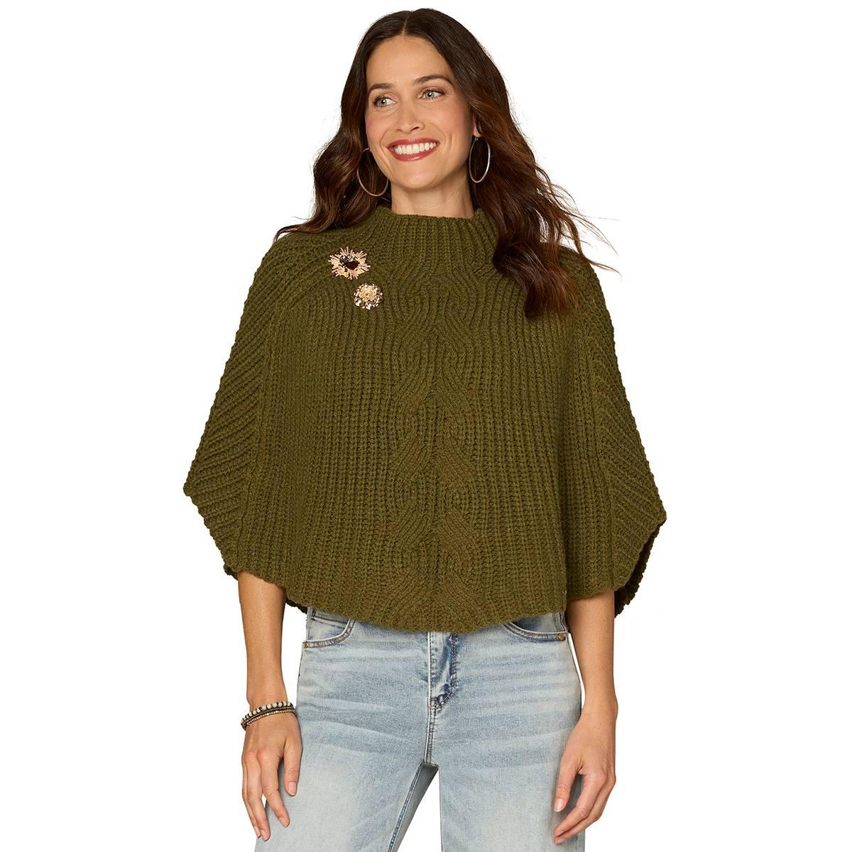 Click here for Womens Democracy Mock Neck Cable Knit Poncho with... prices