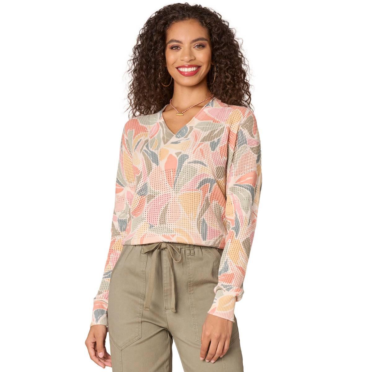 Click here for Womens Democracy Long Sleeve V-Neck Pointelle Swea... prices