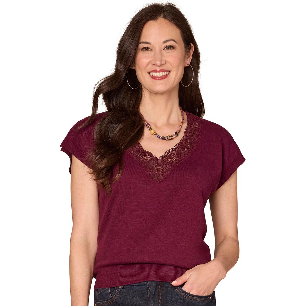 Click here for Womens Democracy Short Sleeve Embroidery V-Neck Bl... prices