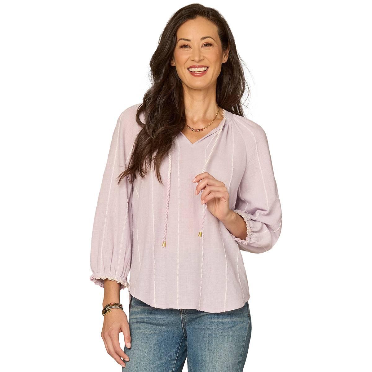 Click here for Womens Democracy 3/4 Blouson Sleeve Stripe Drawstr... prices