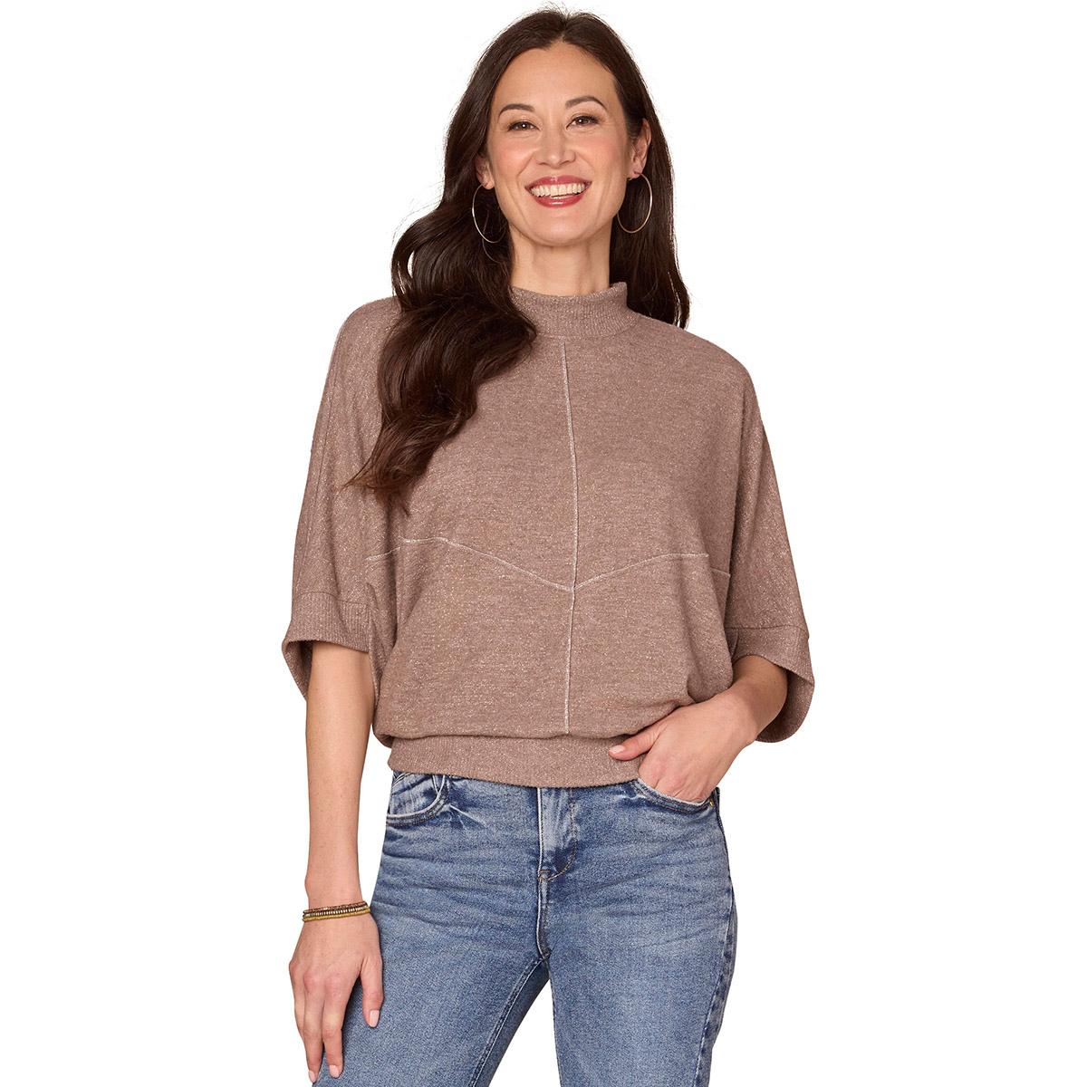 Womens Democracy 3/4 Dolman Sleeve Mock Neck Blouse