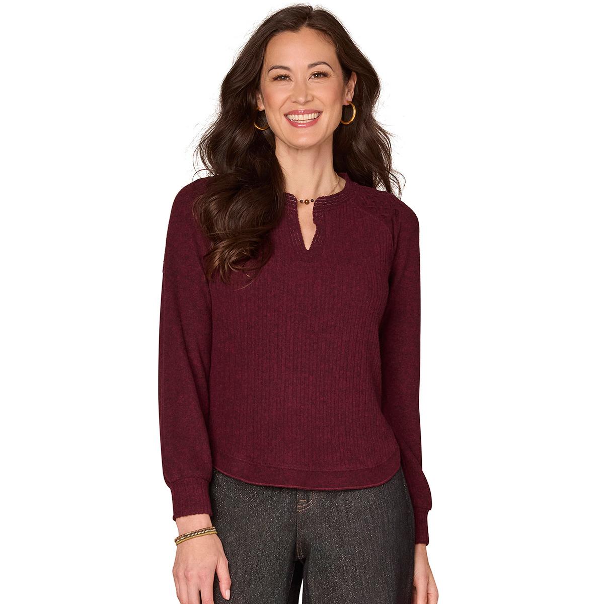 Click here for Petite Democracy Long Sleeve Split Neck Sweater prices