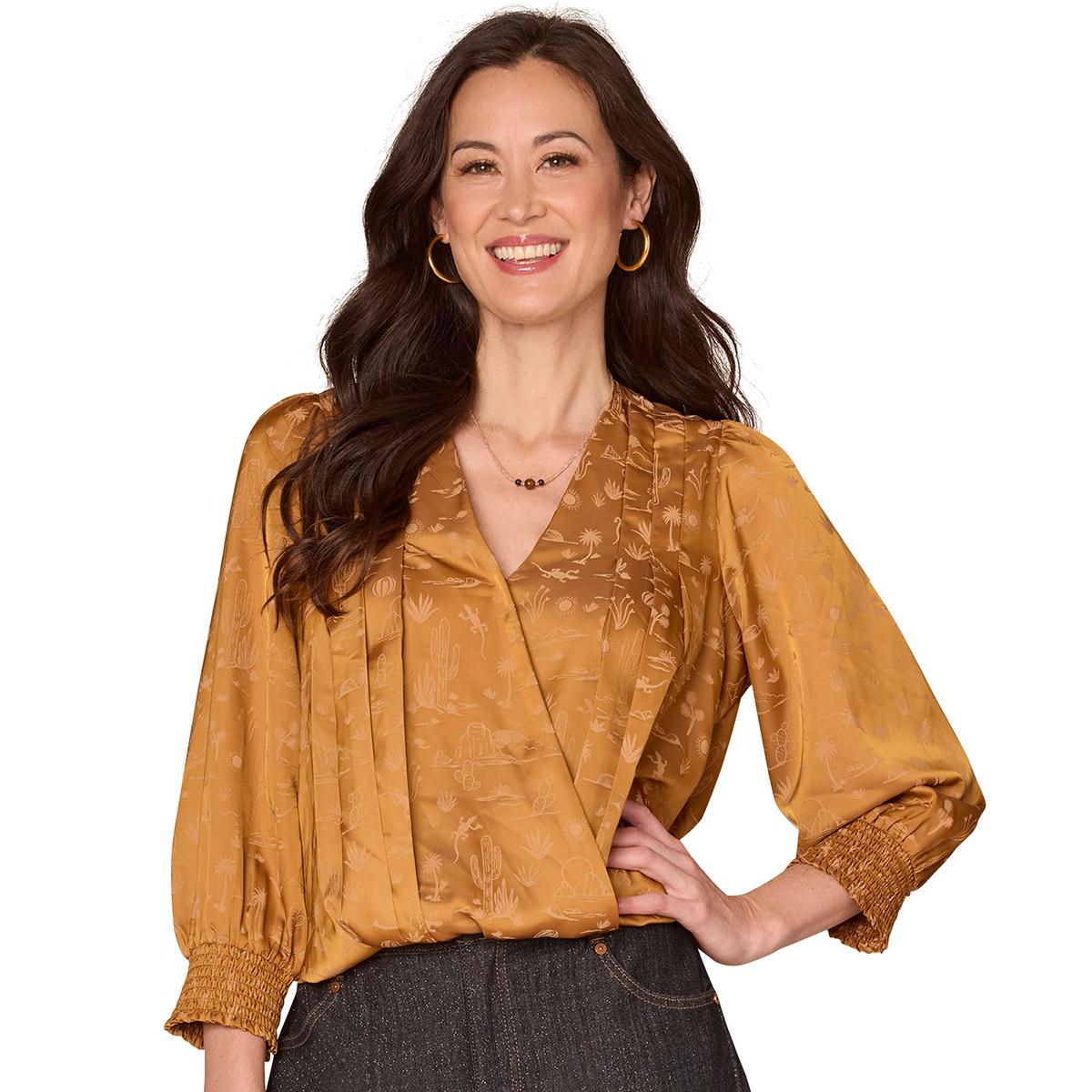 Click here for Womens Democracy Surplice Neck Smock Cuff Blouse prices