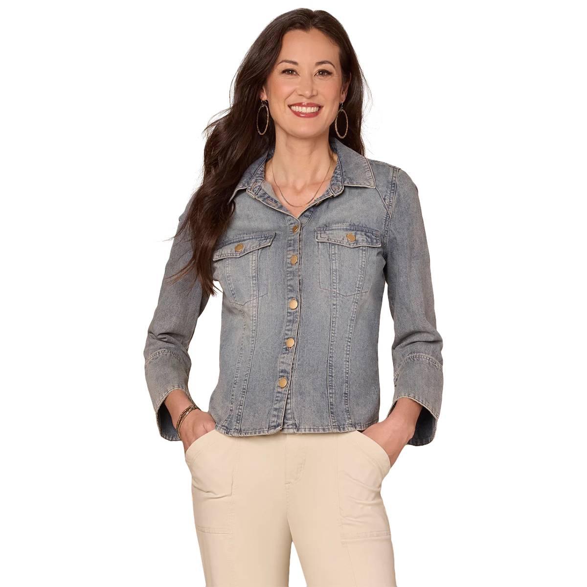 Click here for Womens Democracy 3/4 French Cuff Sleeve Denim Butt... prices