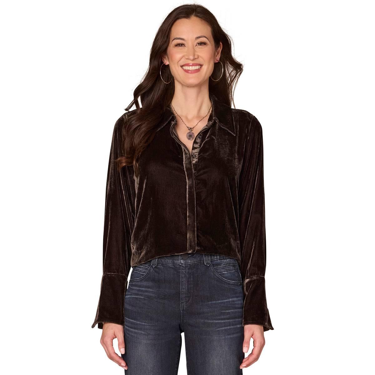 Click here for Womens Democracy Long Sleeve Velvet Button Down prices