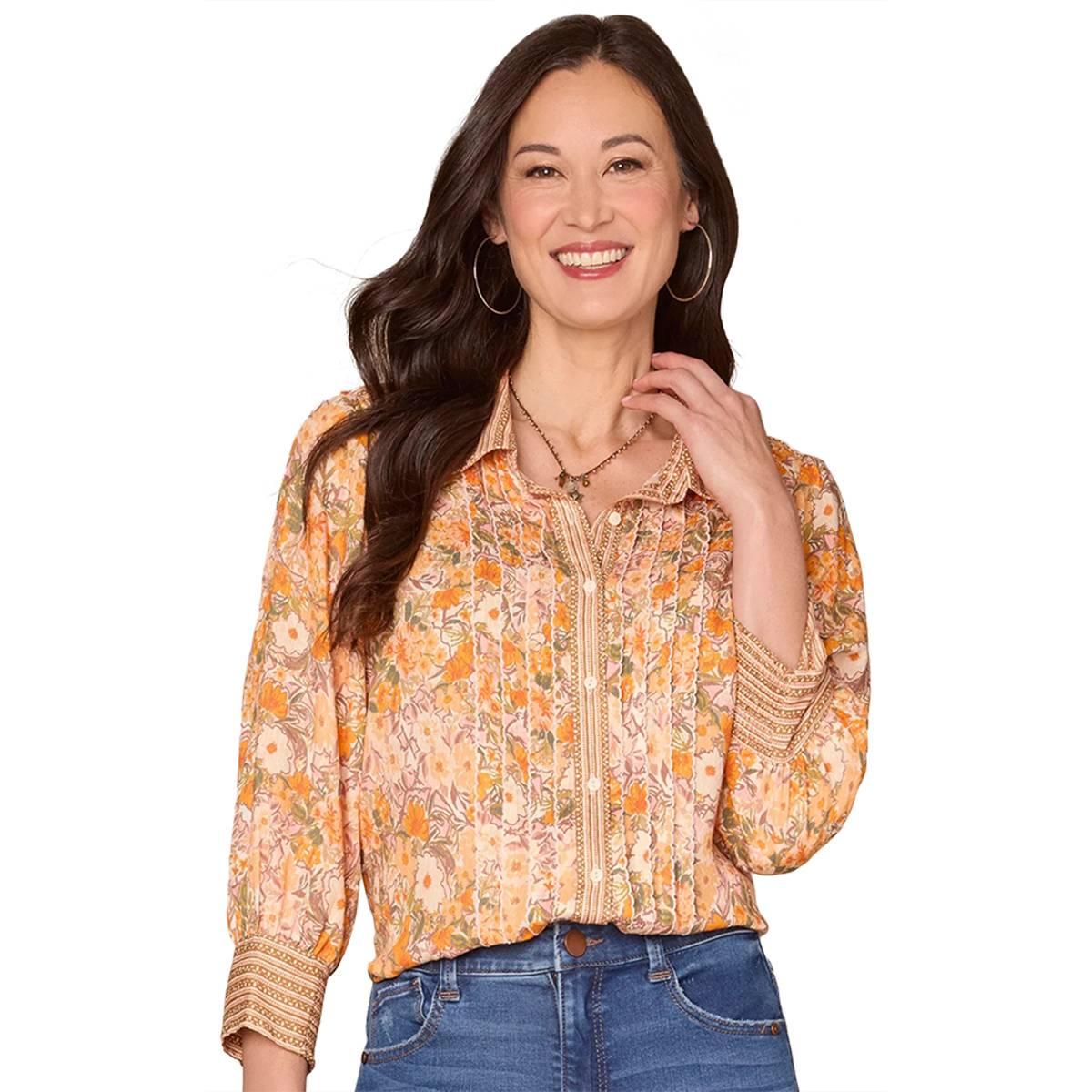 Click here for Womens Democracy 3/4 Sleeve Button Down with Scall... prices