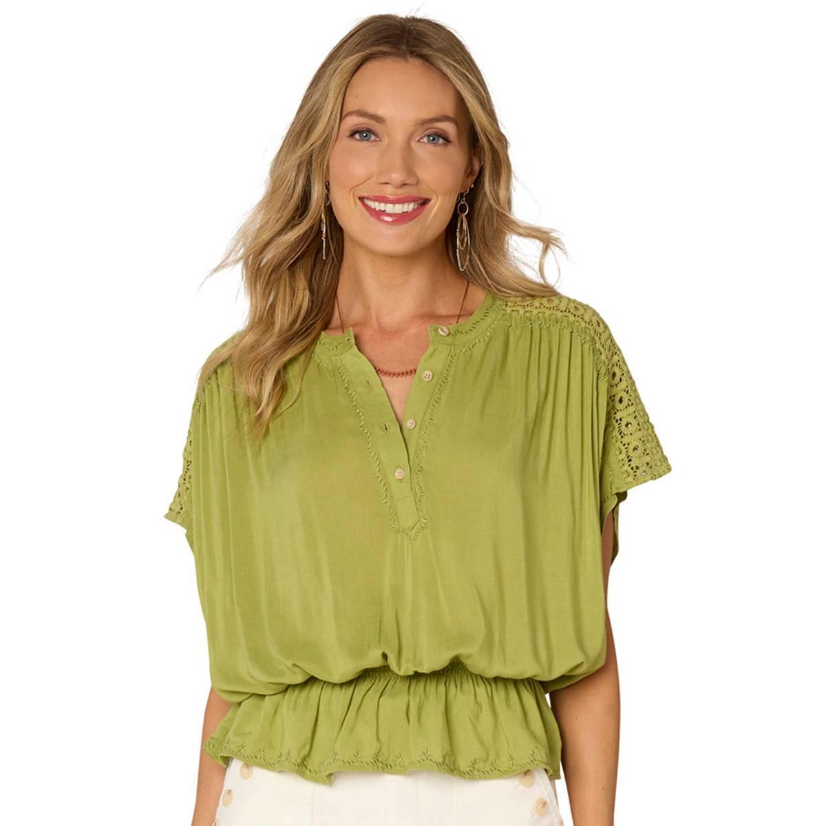 Click here for Womens Democracy Short Sleeve Crochet Shoulder Pep... prices