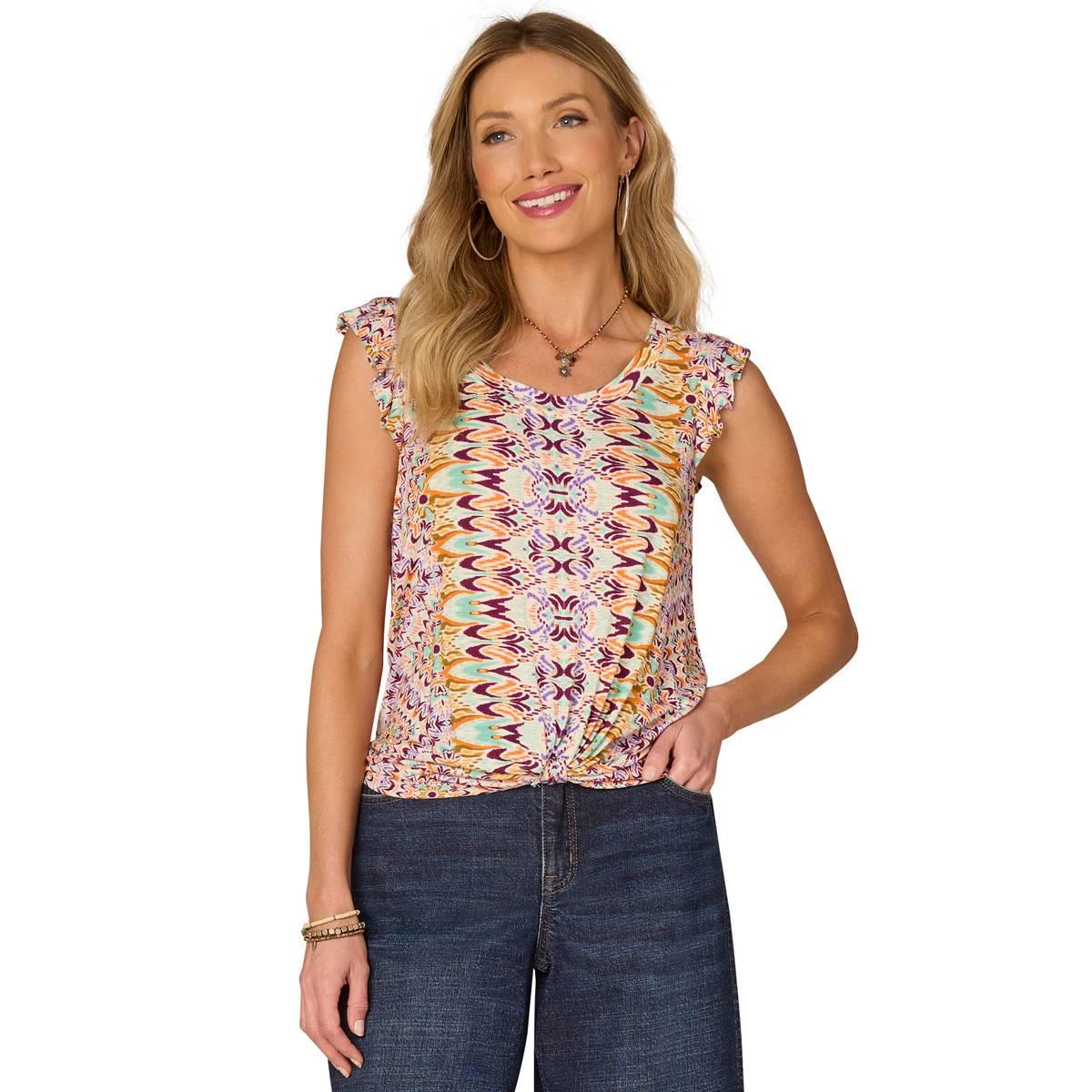 Click here for Womens Democracy Cap Sleeve Abstract Knot Hem Blou... prices