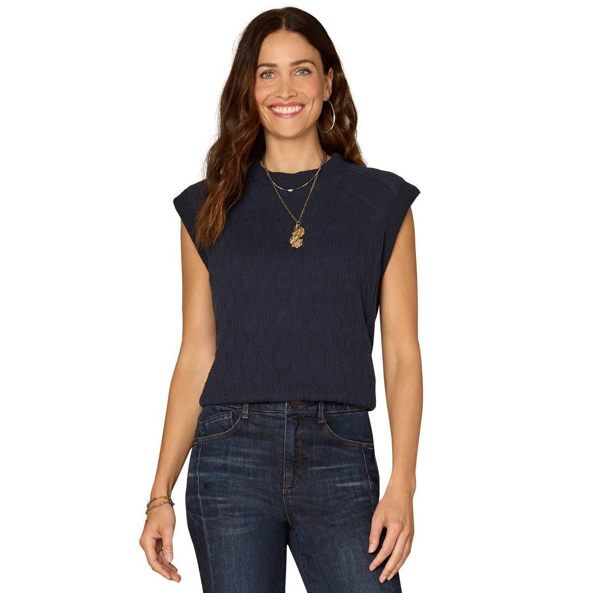 Click here for Womens Democracy Cap Sleeve Crew Neck Textured Swe... prices