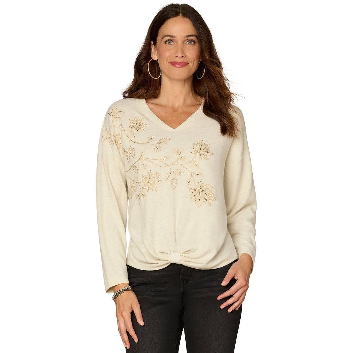 Click here for Womens Democracy V Neck Beaded Floral Embroidery S... prices