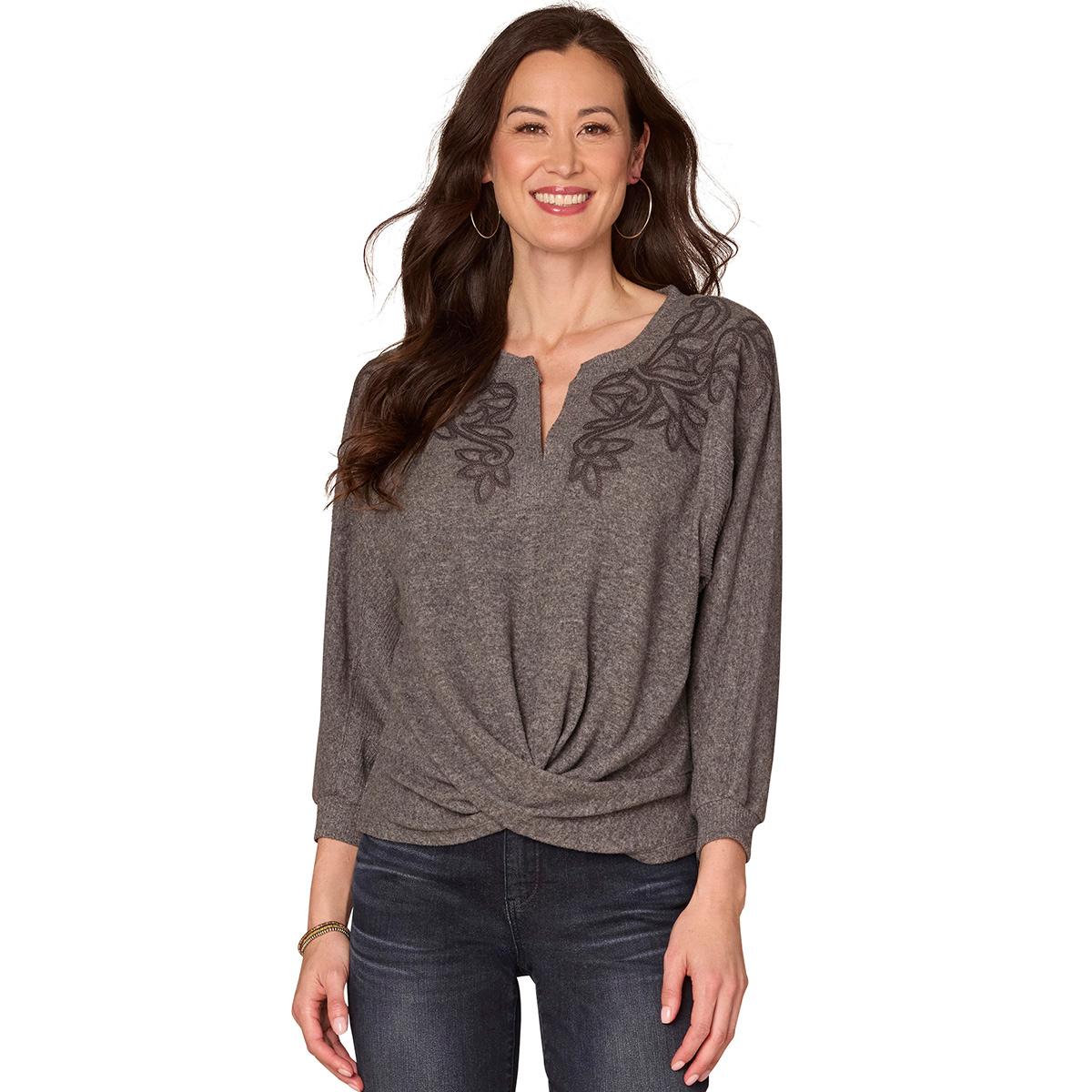 Click here for Womens Democracy 3/4 Sleeve Split Neck Twist Hem B... prices