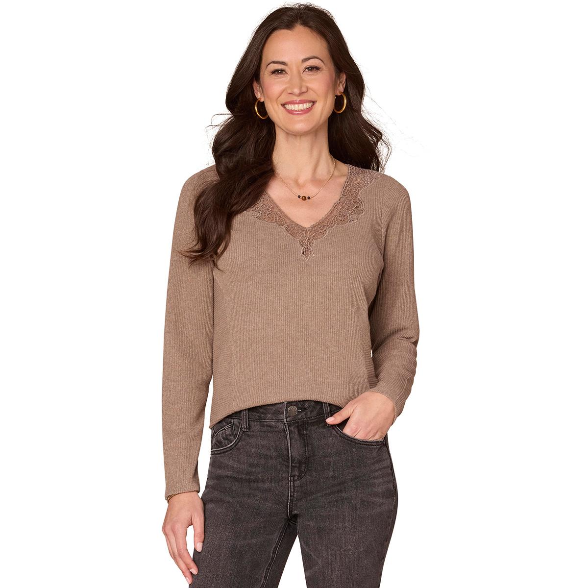 Click here for Womens Democracy Long Sleeve Crochet V Neck Sweate... prices
