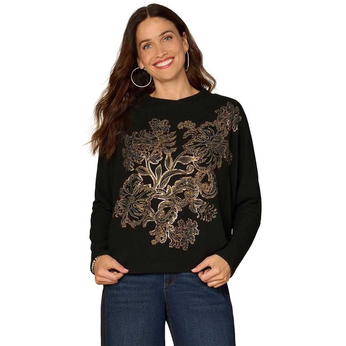 Click here for Womens Democracy Long Sleeve Crew Neck Foil Floral... prices