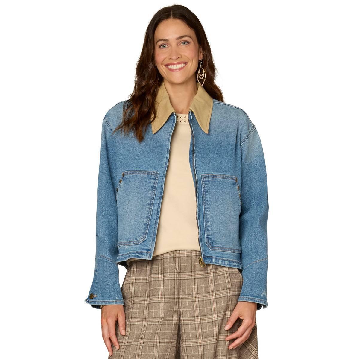 Click here for Womens Democracy Zipper Front Denim Jacket prices