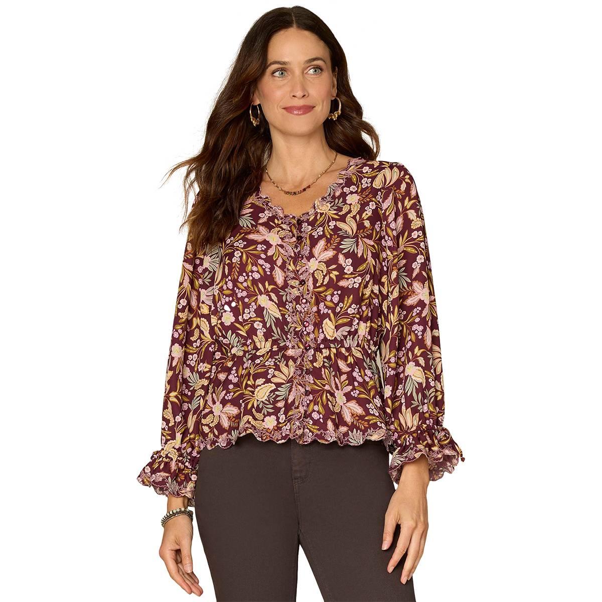 Democracy Womens Printed Woven Top - Pickled Beet Multi