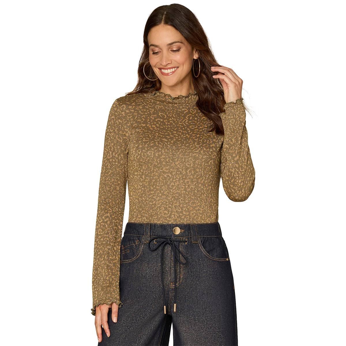 Click here for Womens Democracy Long Sleeve Crew Neck Lettuce Edg... prices