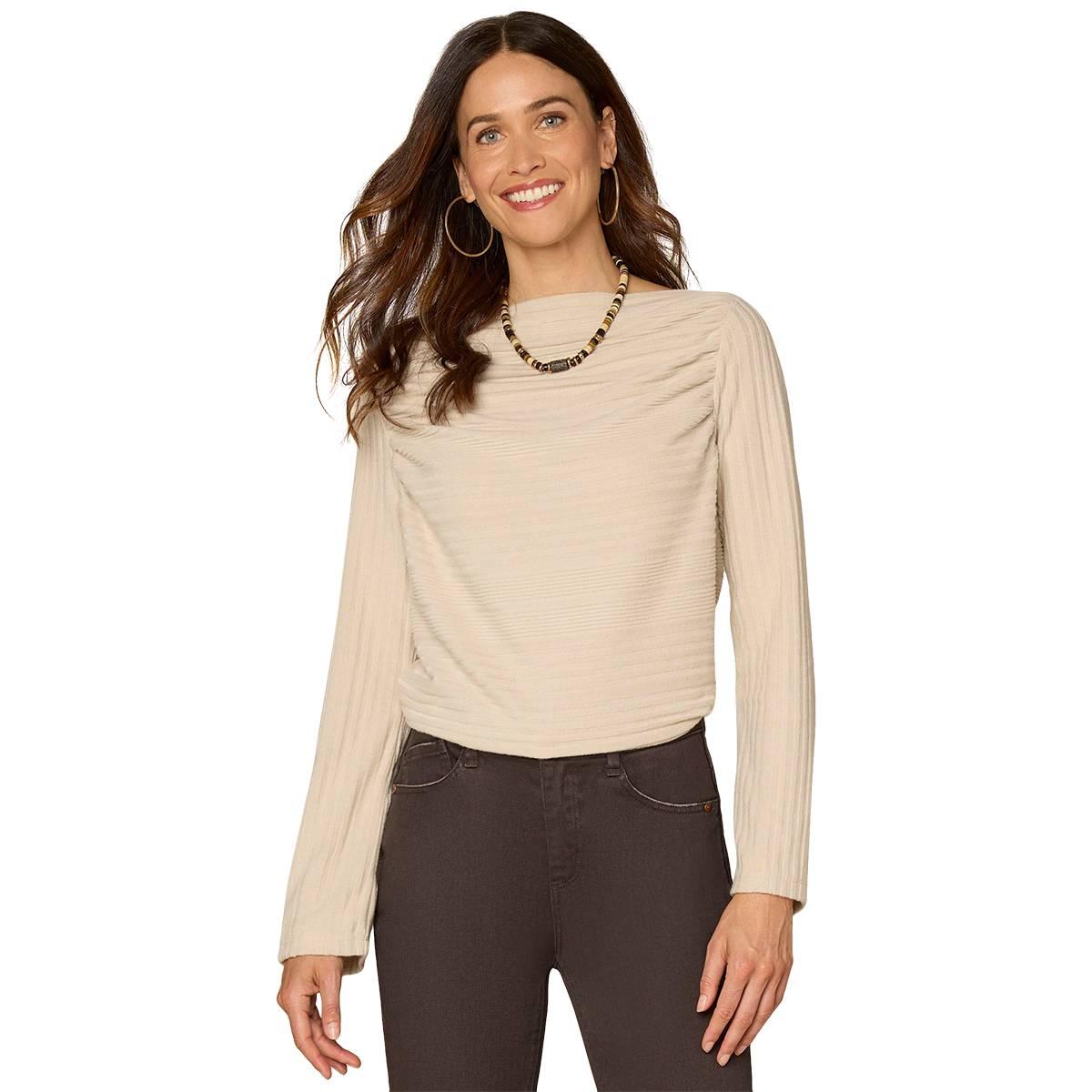 Click here for Womens Democracy Long Sleeve Drapery Boat Neck Swe... prices