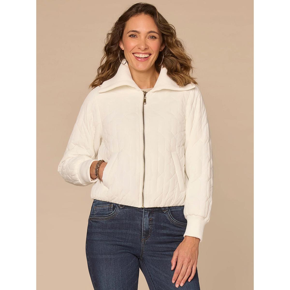 Click here for Womens Democracy Long Sleeve Collar Quilted Zip Ja... prices