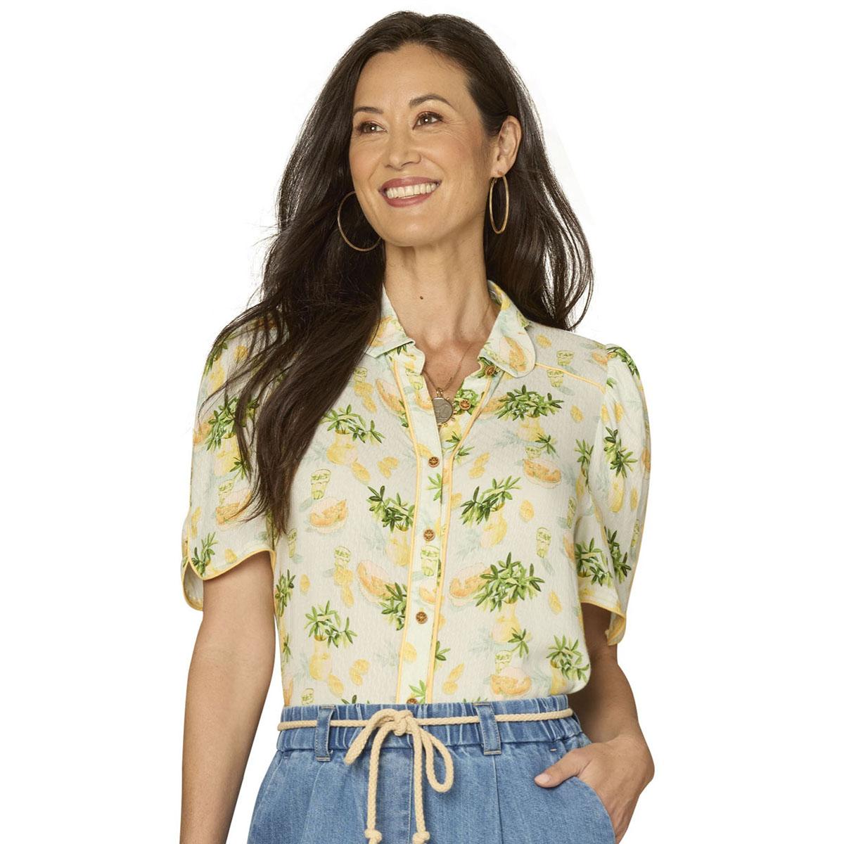 Click here for Womens Democracy Elbow Sleeve Pineapple Button Dow... prices