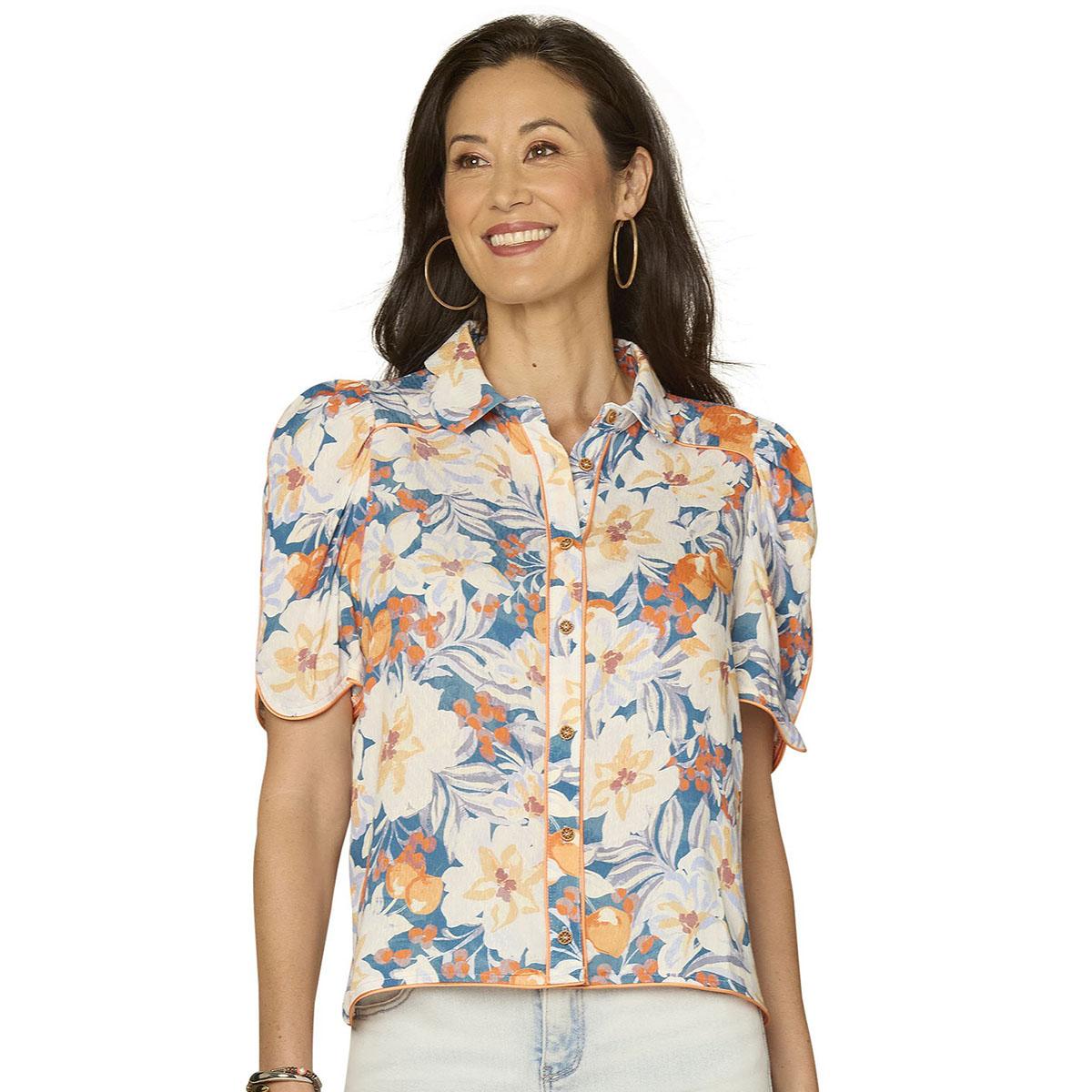 Click here for Womens Democracy Elbow Sleeve Floral Button Down B... prices