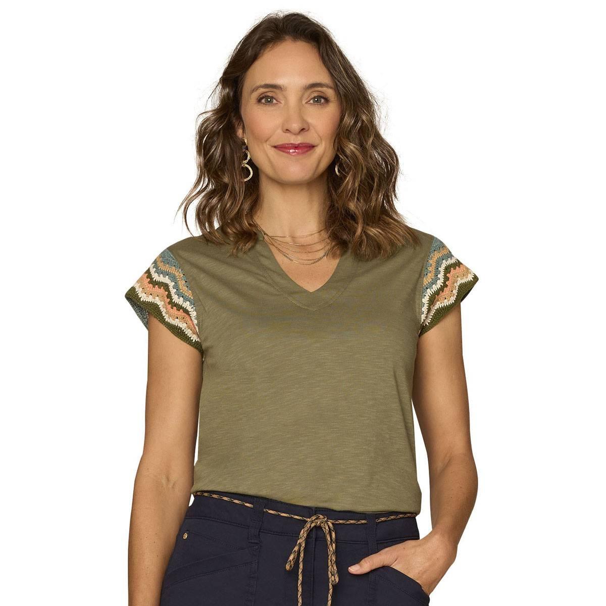 Click here for Petite Democracy Crochet Cap Sleeve Split Neck Blo... prices