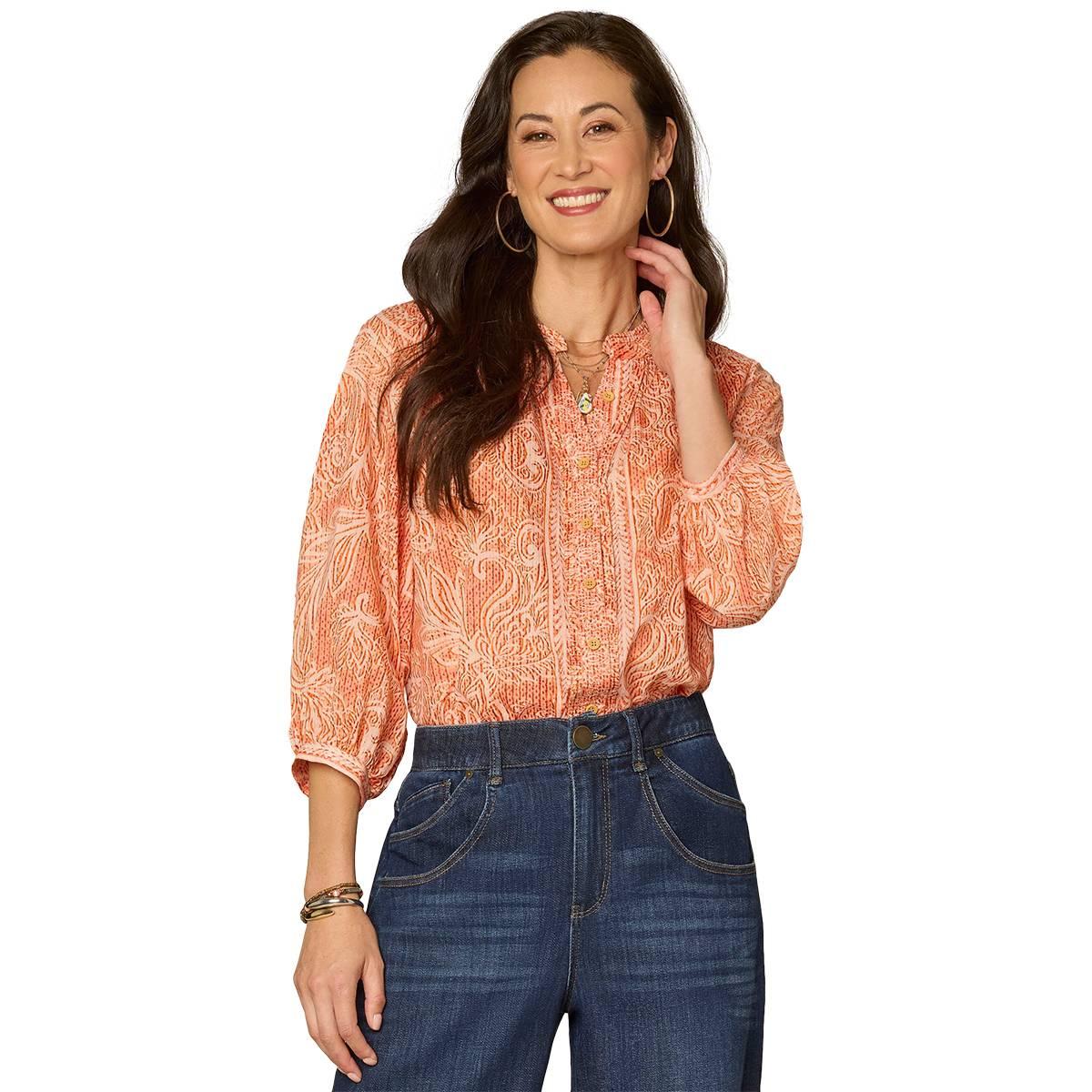 Click here for Womens Democracy Blouson Sleeve Paisley Button Fro... prices