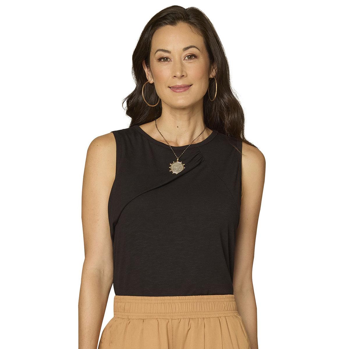 Click here for Womens Democracy Solid Asymmetrical Shirring Tank... prices