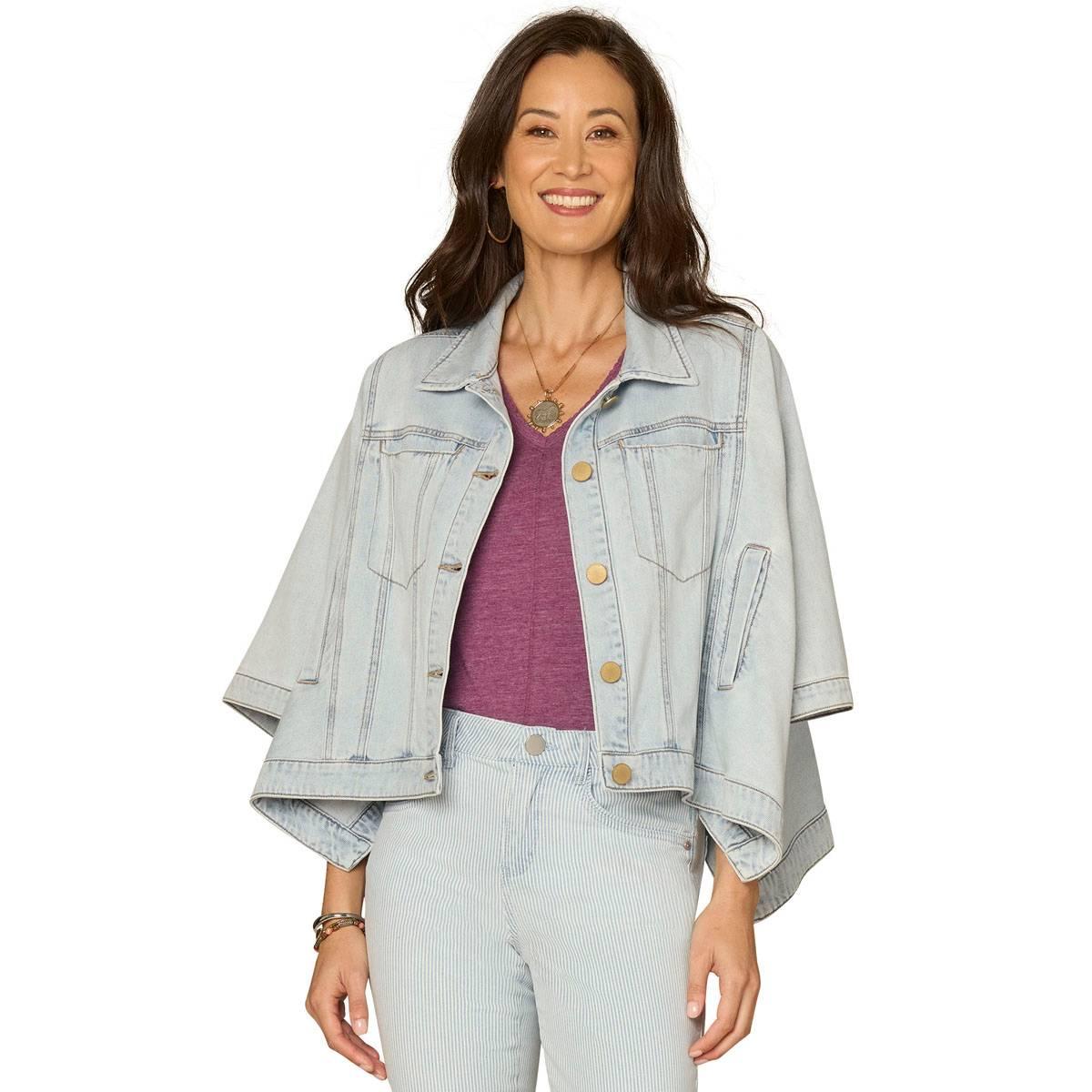 Democracy Womens Collared Neck Jacket - Light Blue