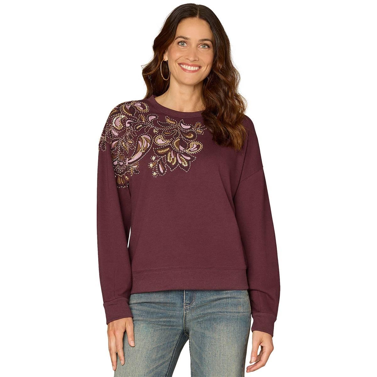 Click here for Womens Democracy Crew Neck Abstract Beaded Embroid... prices