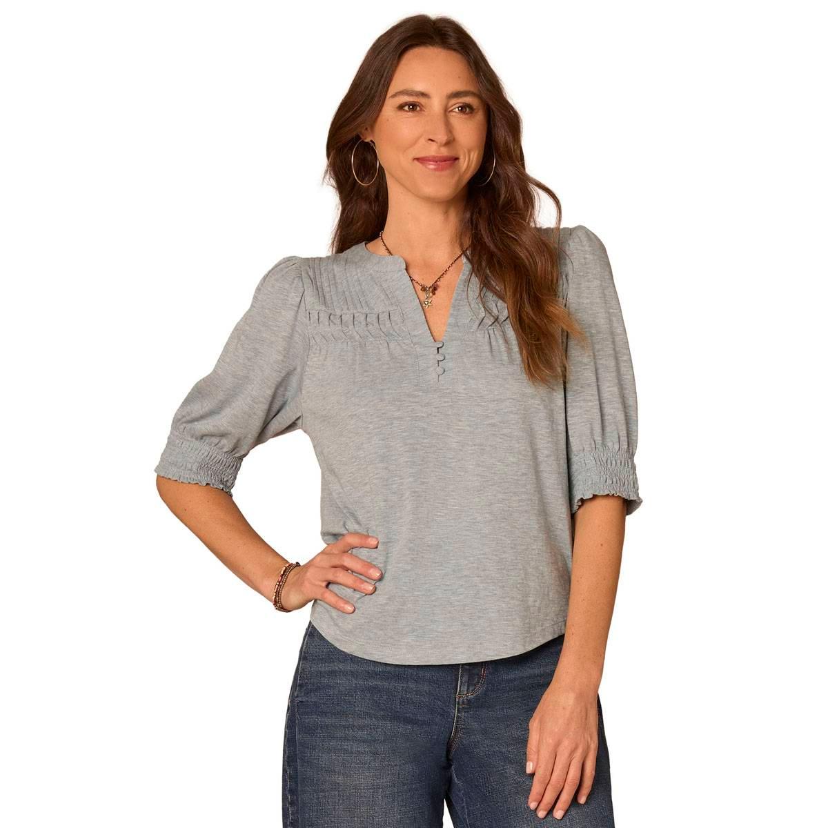 Click here for Womens Democracy Elbow Sleeve Solid Pintuck Blouse prices
