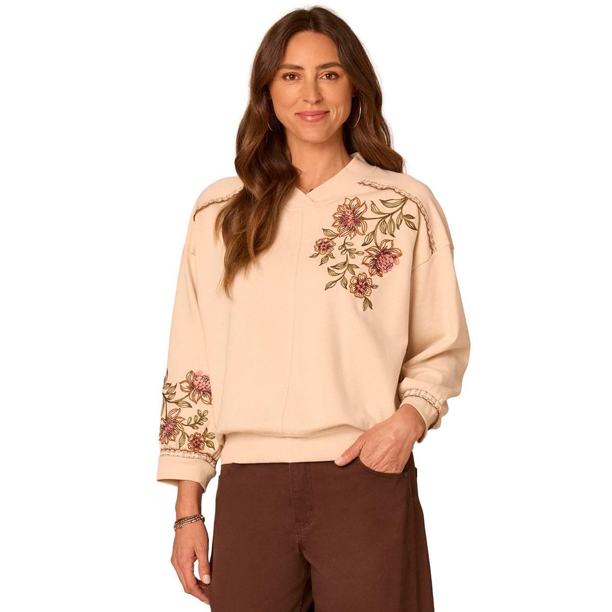 Click here for Womens Democracy Long Sleeve V-Neck Embroidered Sw... prices