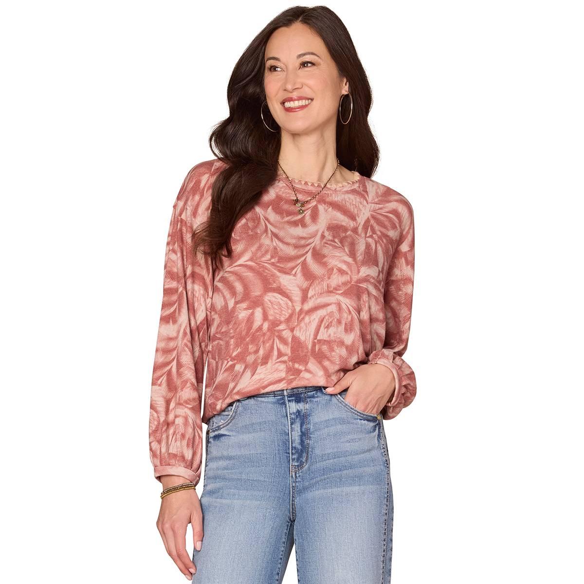 Democracy Plus Size Embroidered Scoop-Neck Top - Mahogany Red