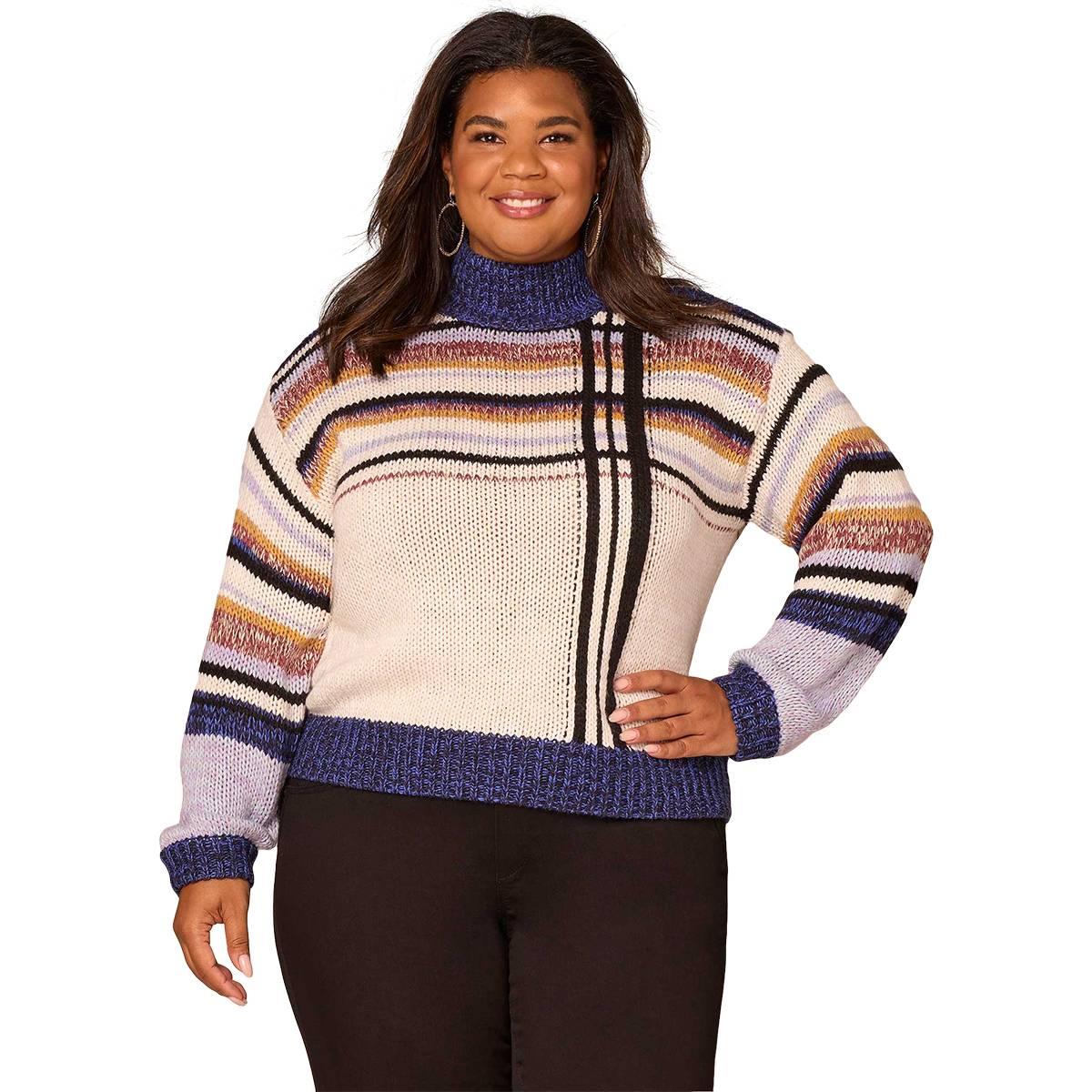Click here for Plus Size Democracy Long Sleeve Mock Neck Abstract... prices