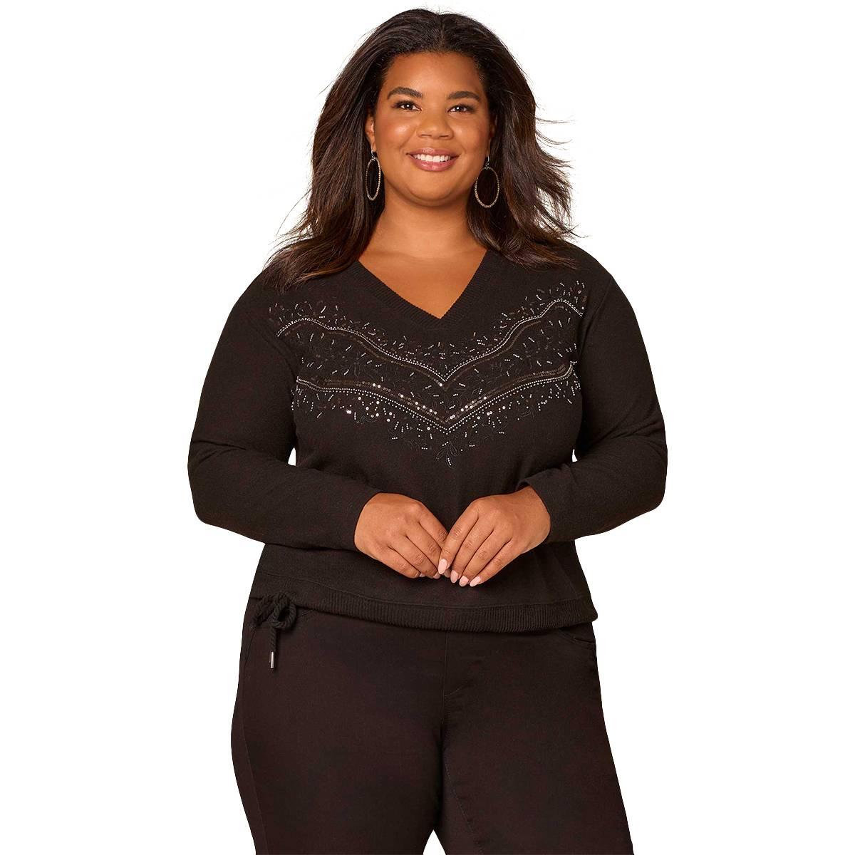 Click here for Plus Size Democracy Long Sleeve V Neck Embroidery... prices