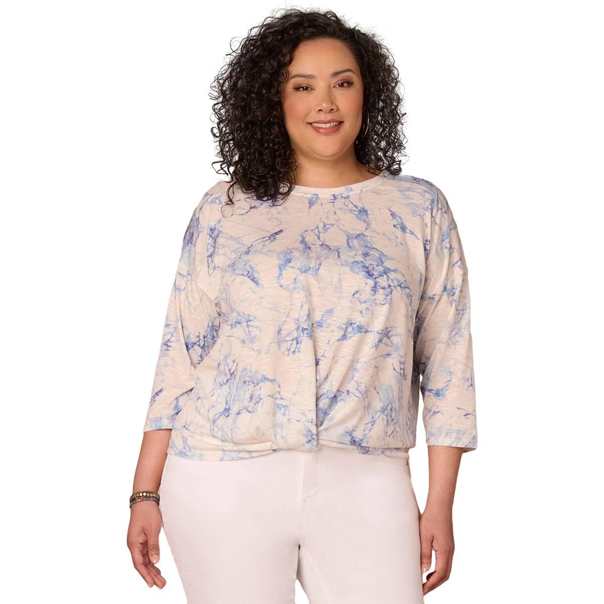 Click here for Plus Size Democracy 3/4 Sleeve Twist Hem Marble Kn... prices