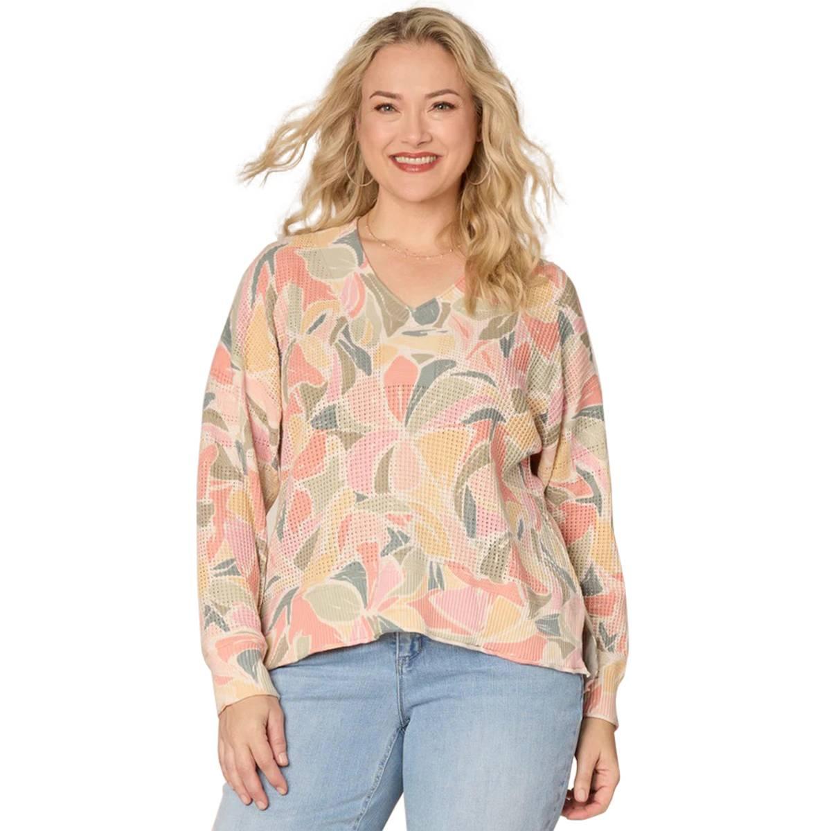 Click here for Plus Size Democracy Long Sleeve V-Neck Abstract Sw... prices
