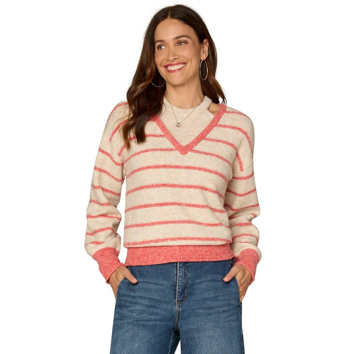 Click here for Petite Democracy Long Sleeve Stripe Two in One Swe... prices