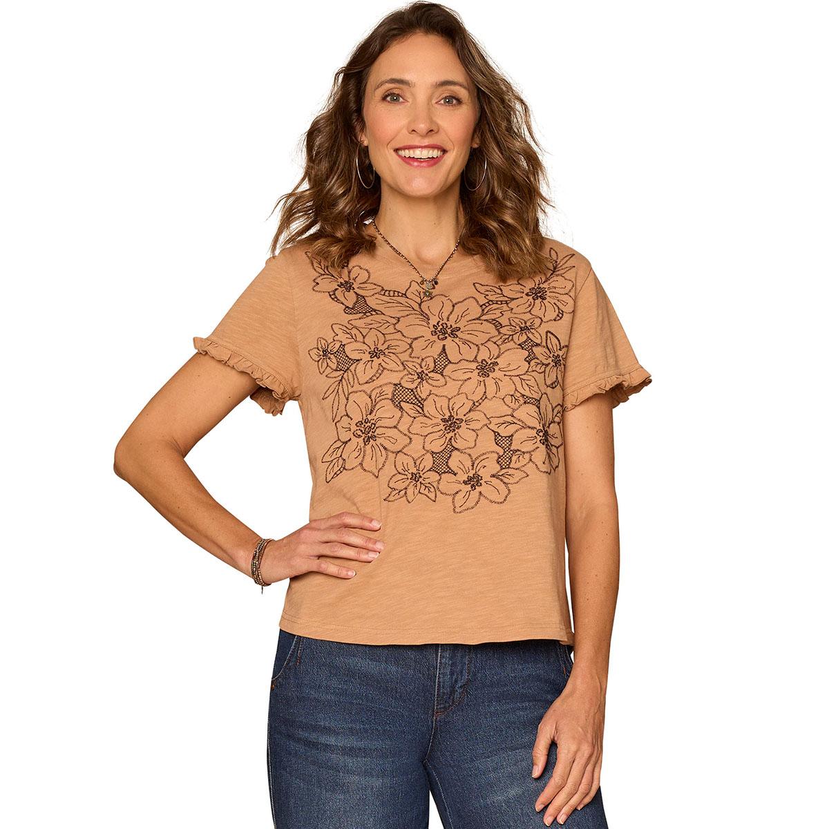 Click here for Petite Democracy Short Ruffle Sleeve Floral Blouse prices