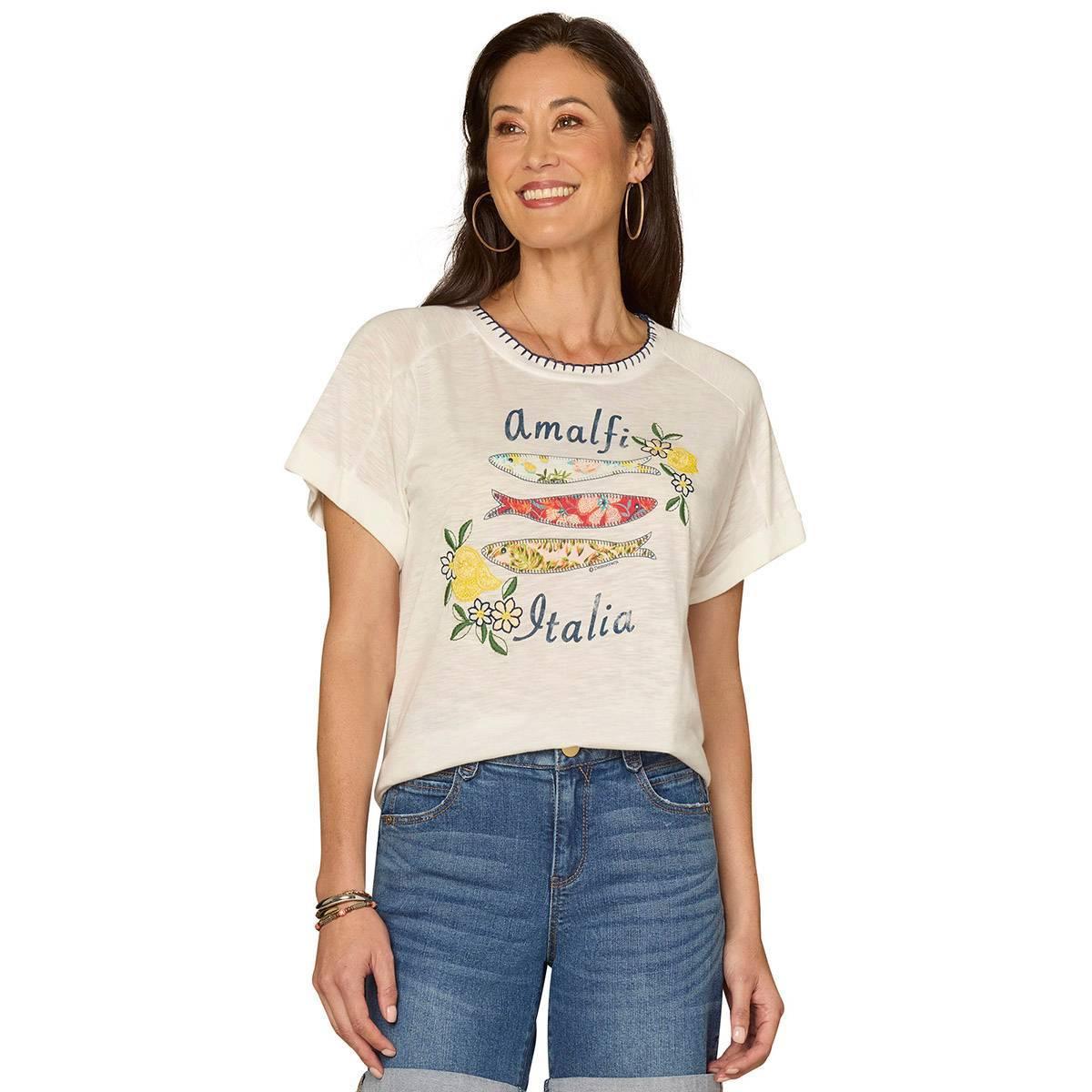 Click here for Plus Size Democracy Short Sleeve Embroidered Boyfr... prices