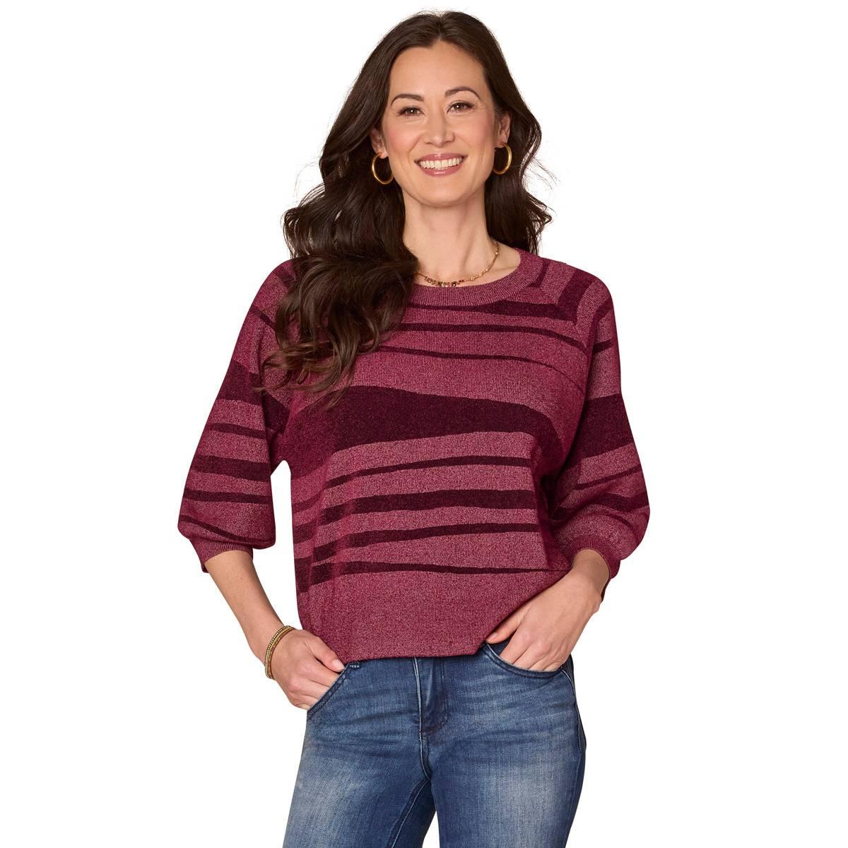 Click here for Petite Democracy 3/4 Blouson Sleeve Abstract Strip... prices