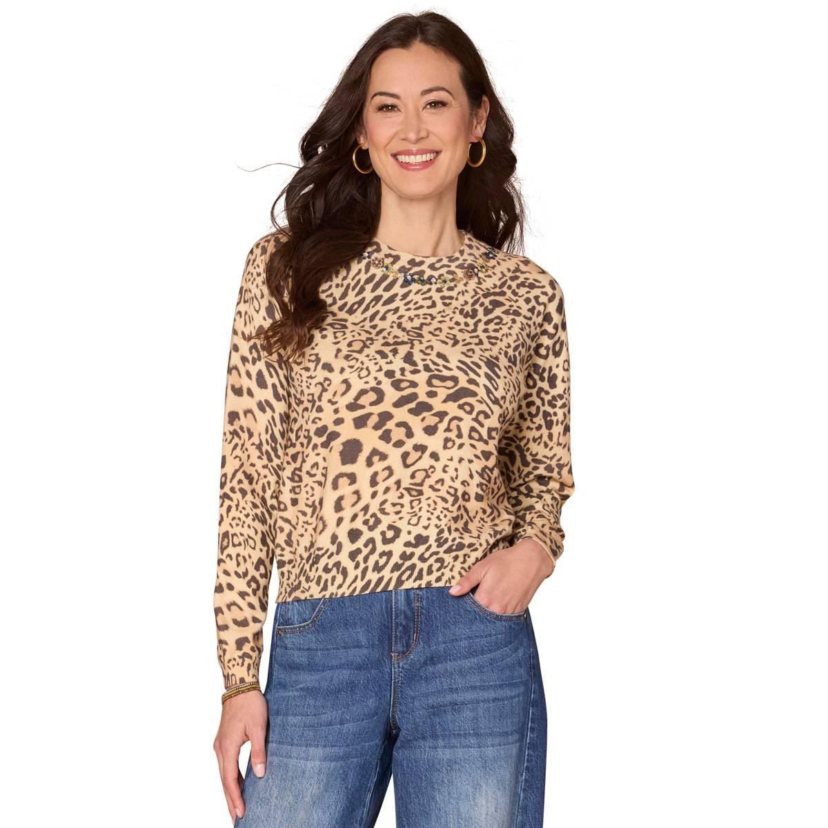 Click here for Petite Democracy Long Sleeve Sequin Collar Leopard... prices