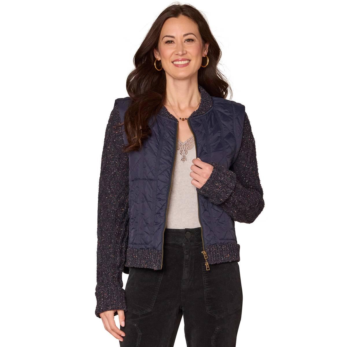 Click here for Petite Democracy Two In One Speckle Quilt Sweater... prices