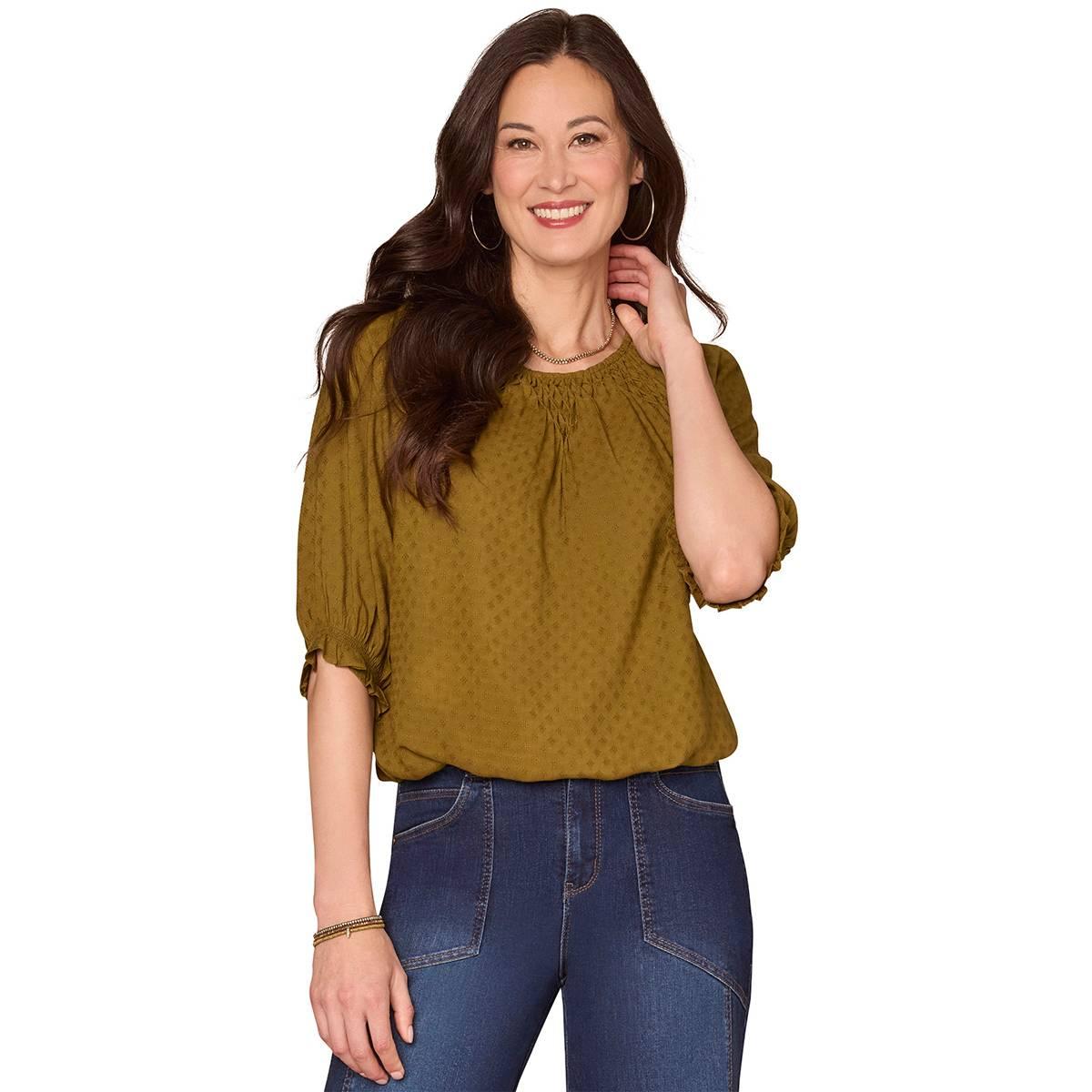 Click here for Petite Democracy Elbow Sleeve Bubble Hem Embroider... prices