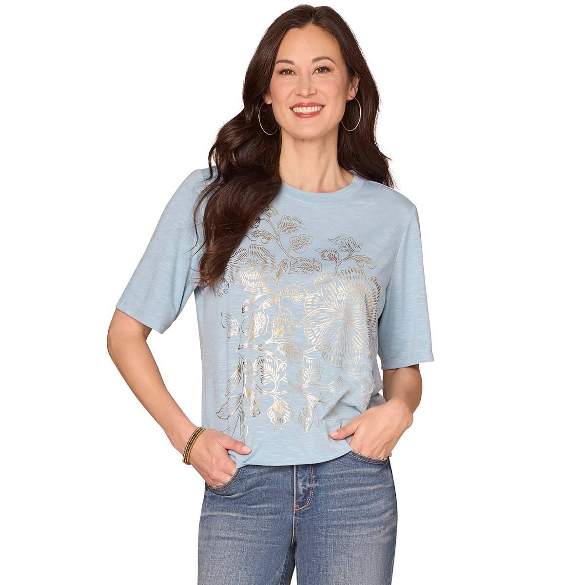 Click here for Petite Democracy Elbow Sleeve Foil Screen Tee prices