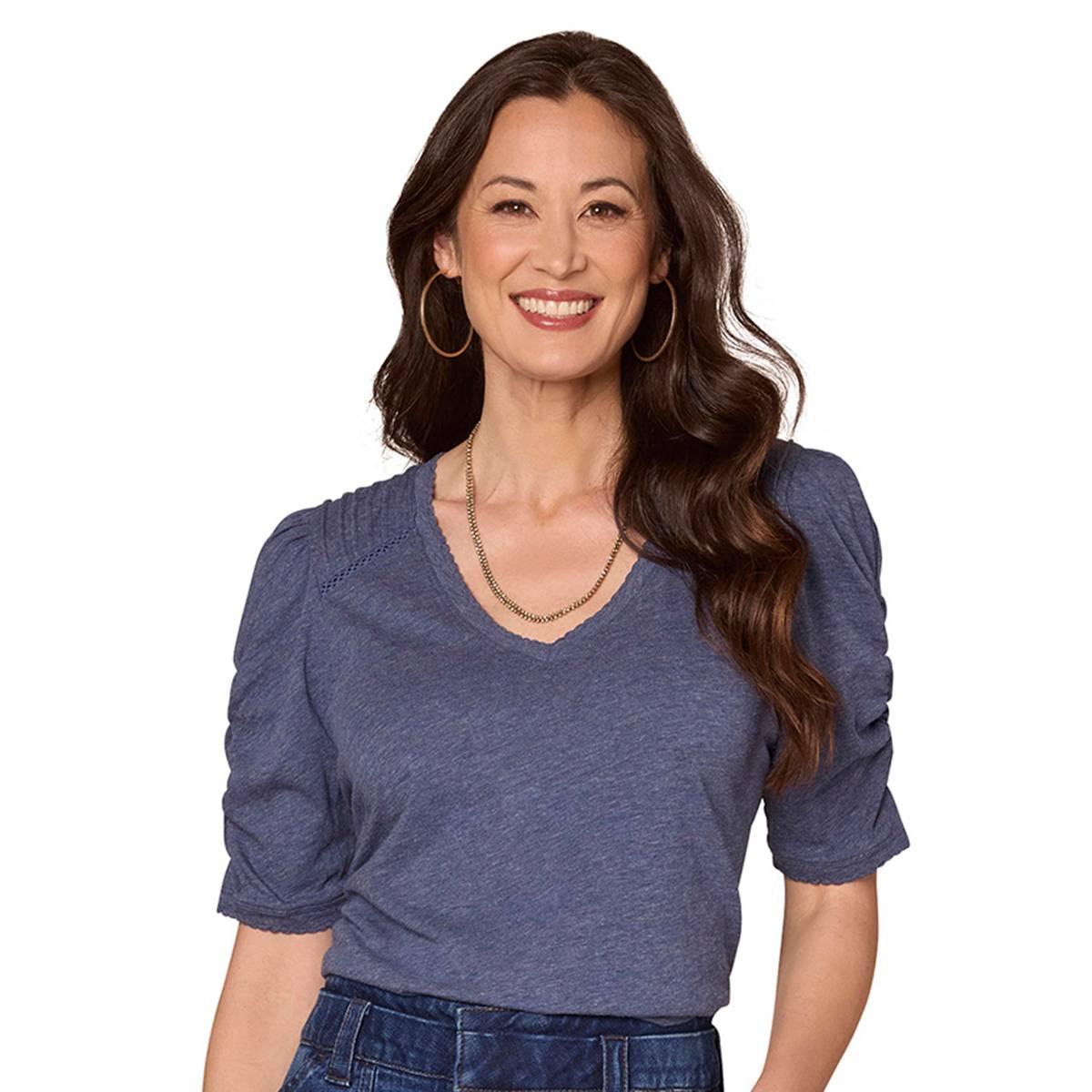 Click here for Petite Democracy Short Puff Sleeve V-Neck Crochet... prices