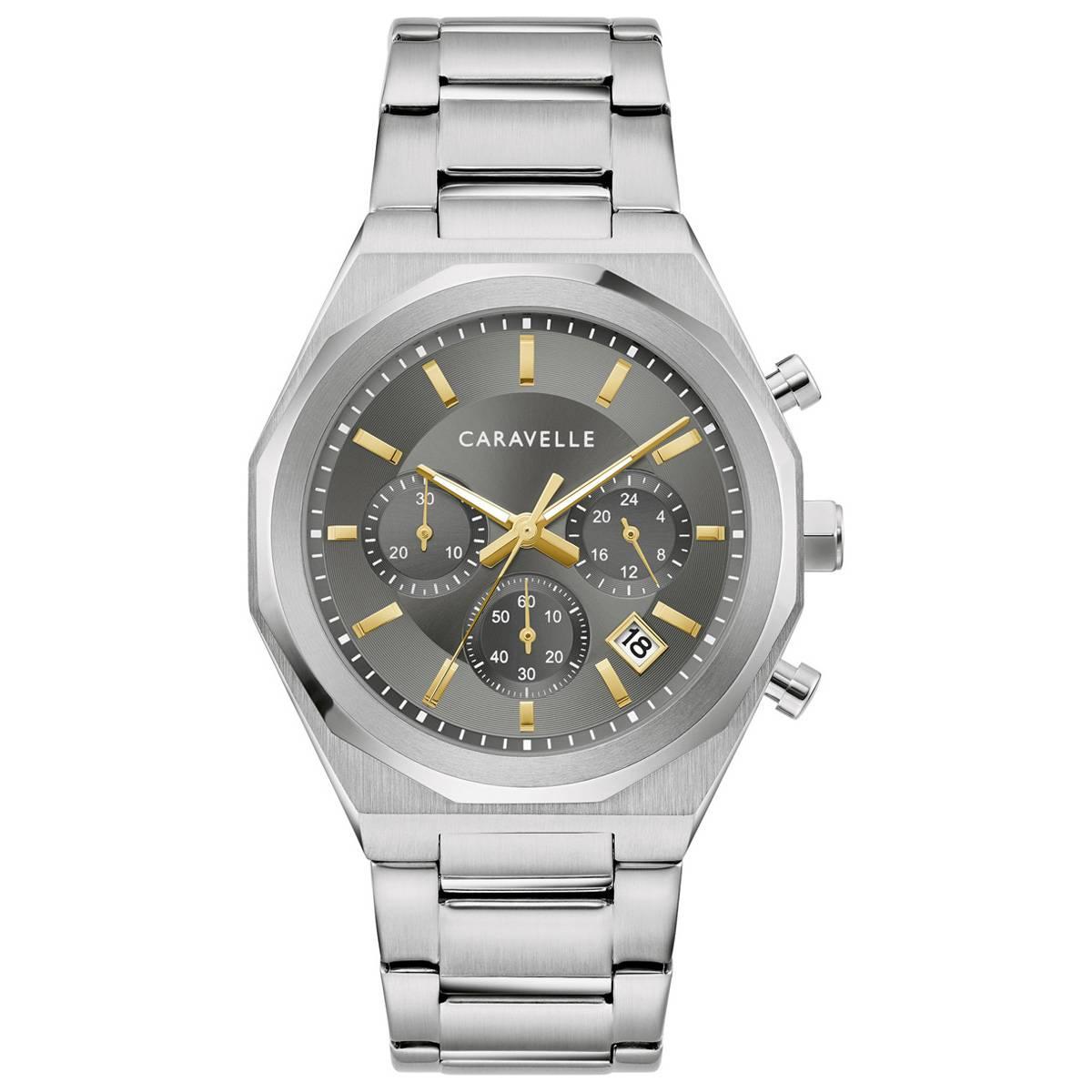 Click here for Mens Caravelle Stainless Steel Grey Dial Chrono Wa... prices